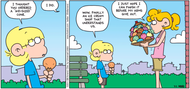 "Kid-Sized" | Ice Cream - Summer | FoxTrot Comics by Bill Amend