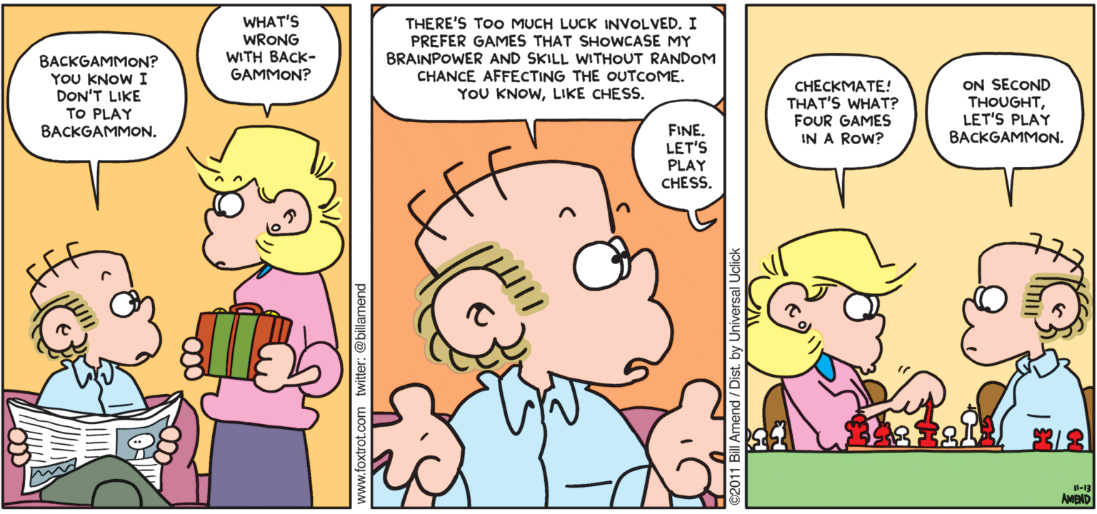 "No Chance" | Backgammon - Chess | FoxTrot Comics by Bill Amend