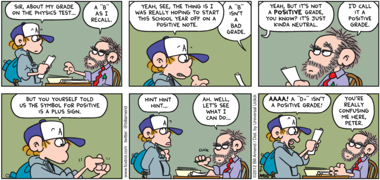 "B-Positive" | Grades - School | FoxTrot Comics by Bill Amend