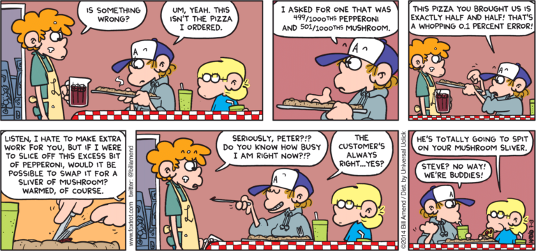 "Server Issues" | Pizza - Math | FoxTrot Comics by Bill Amend