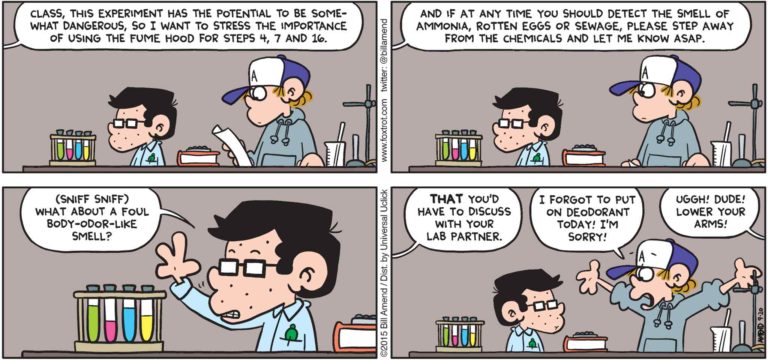 "Do Not Breathe In" | Science Class | FoxTrot Comics by Bill Amend