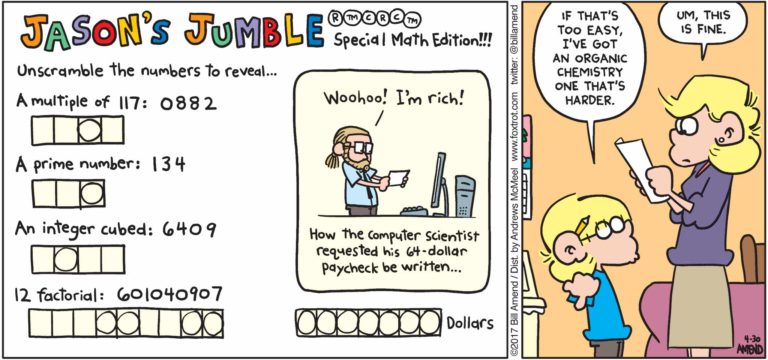 "Numble" | Math - Puzzles | FoxTrot Comics by Bill Amend