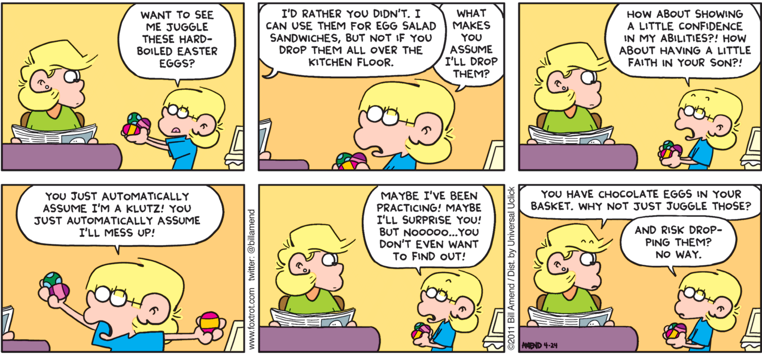 "Easter Juggling" | Easter | FoxTrot Comics by Bill Amend