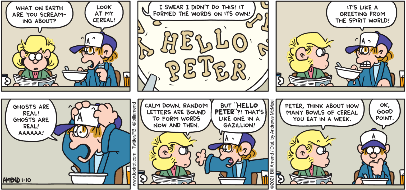 "HELLO PETER" | Breakfast | FoxTrot Comics by Bill Amend