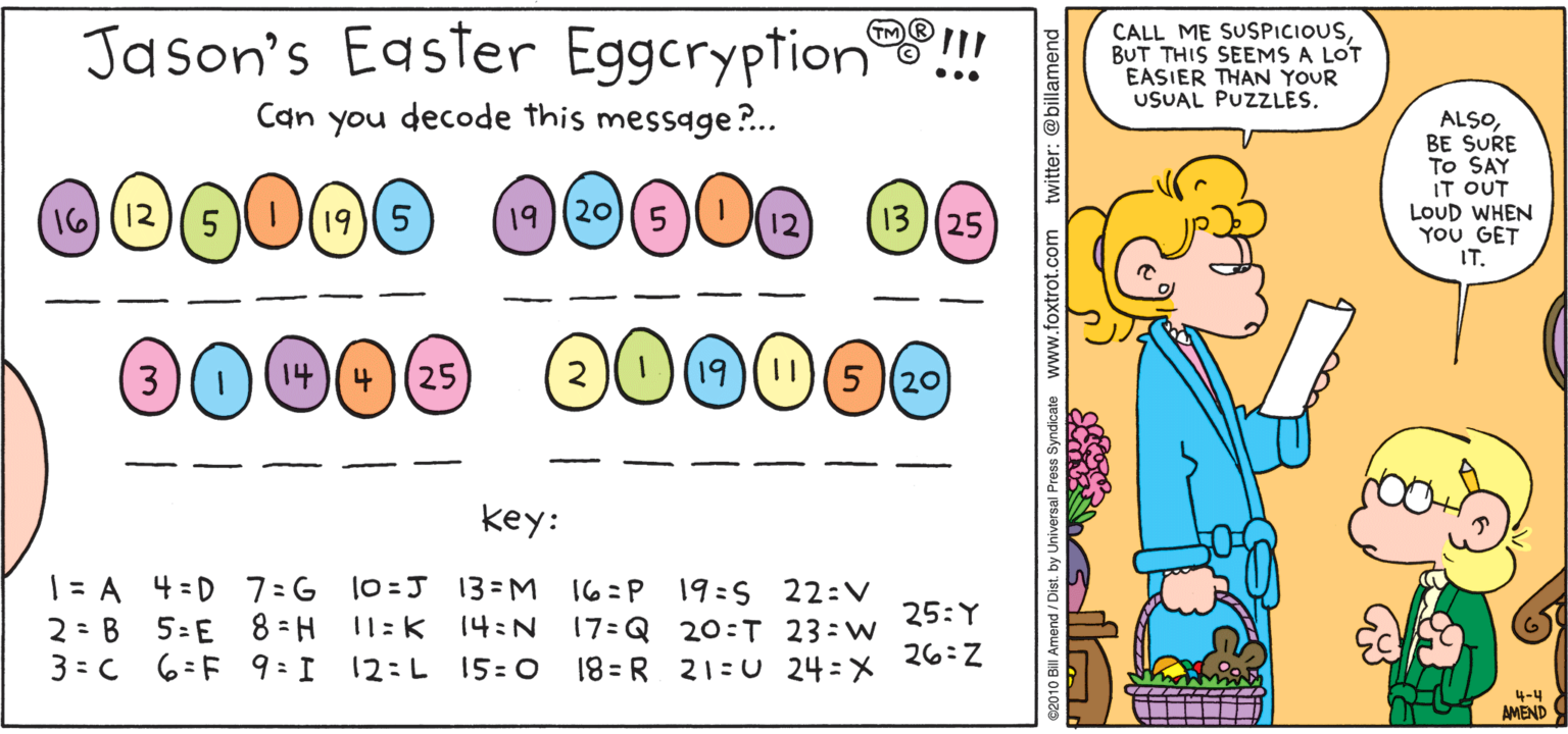 "Easter Eggcryption" | Easter - Puzzles | FoxTrot Comics by Bill Amend