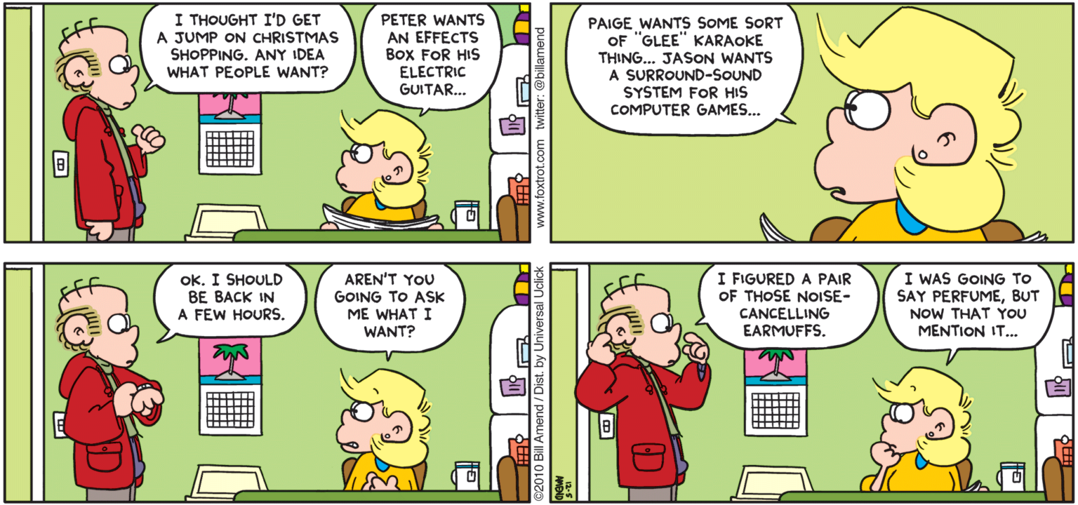 "Thoughtful Gifting" | Christmas Shopping | FoxTrot Comics by Bill Amend
