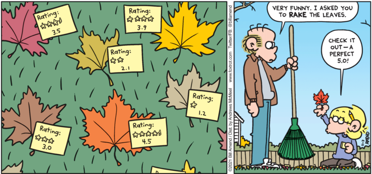 "Fall Ratings" | Autumn - Yardwork | FoxTrot Comics by Bill Amend