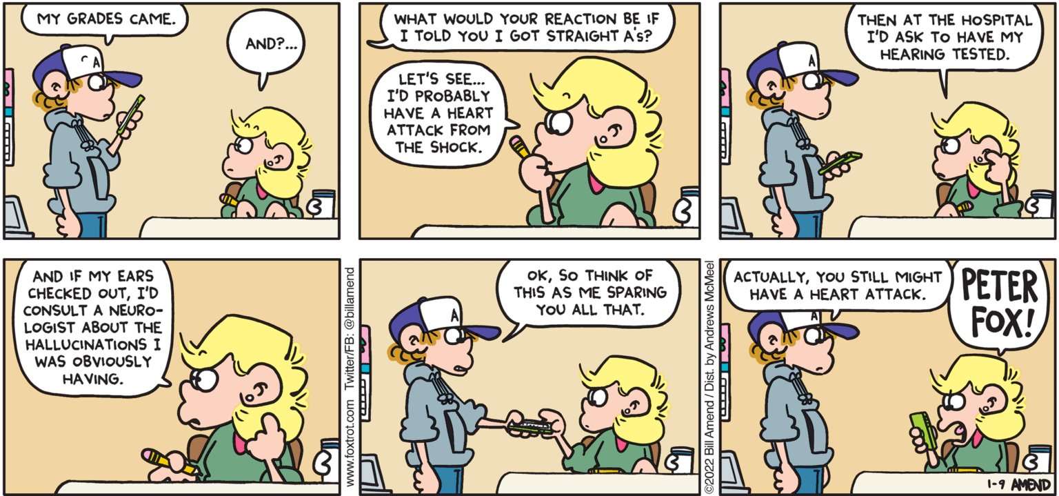 "Retrogrades" | Grades - School | FoxTrot Comics by Bill Amend