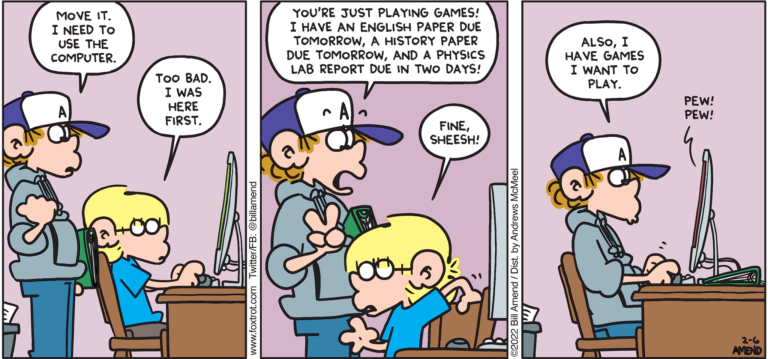 "Playing Games" | Computer Games - Homework | FoxTrot Comics by Bill Amend