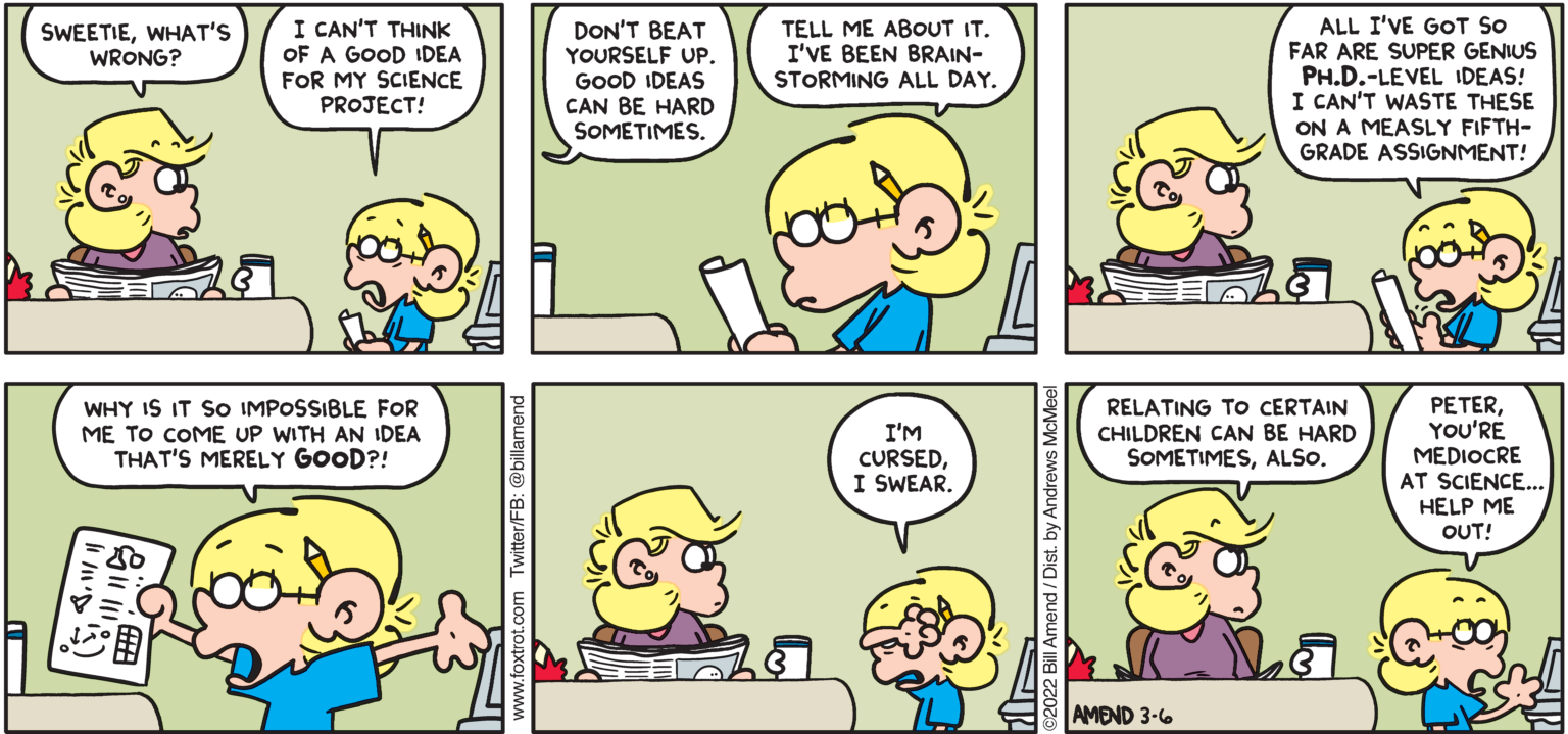 "Good Ideas" | Science - Homework | FoxTrot Comics by Bill Amend