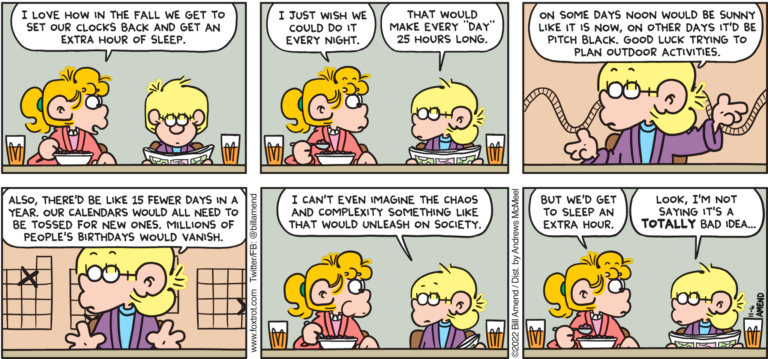 "Extra Hours" | Daylight Saving Time | FoxTrot Comics by Bill Amend