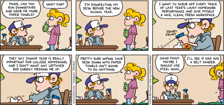 "Clean Start" | Back to School - Cleaning | FoxTrot Comics by Bill Amend