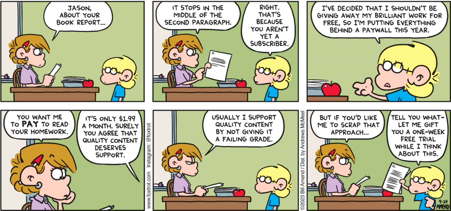 Paywalling Homework School Foxtrot Comics By Bill Amend