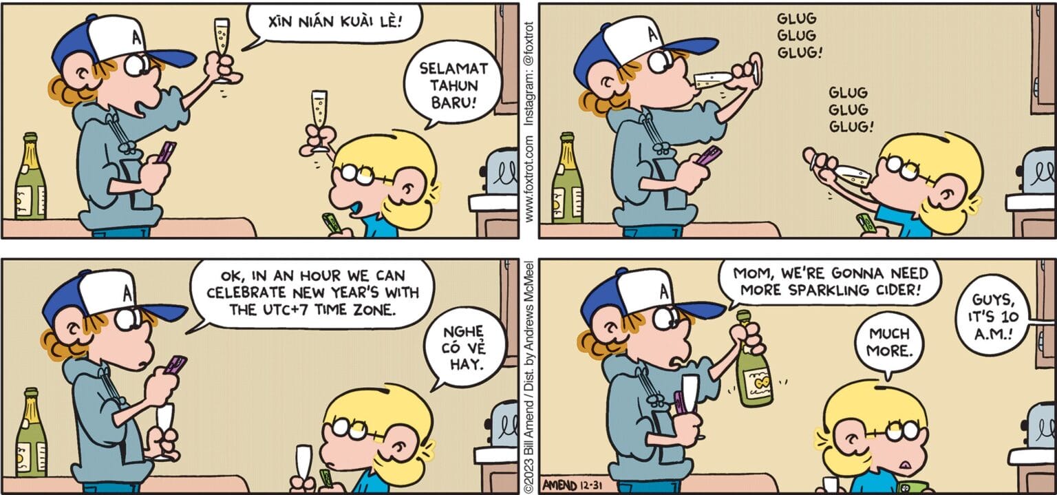 "Toasty" | New Year's Eve | FoxTrot Comics by Bill Amend