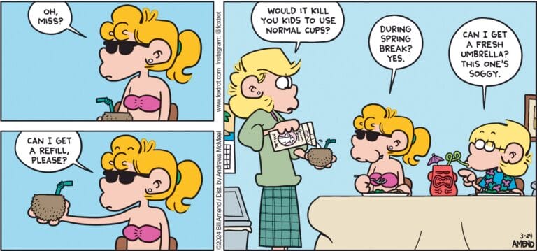 "Beverage Service" | Spring Break | FoxTrot Comics by Bill Amend