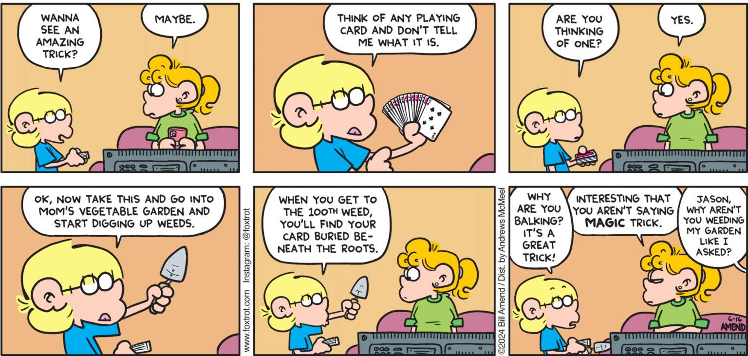 "Trickster" | Card Trick - Magic | FoxTrot Comics by Bill Amend