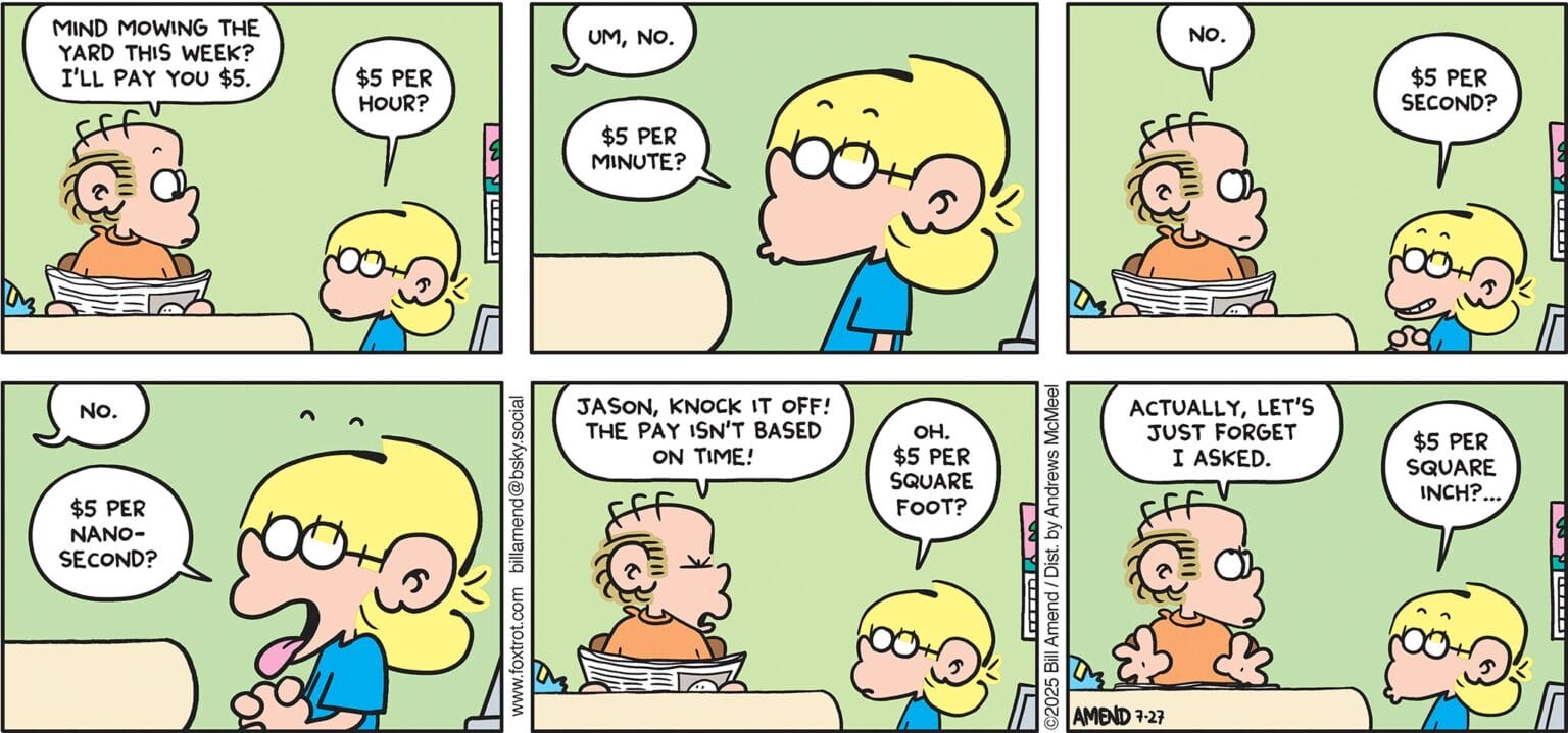 Mow Money | FoxTrot Comics by Bill Amend